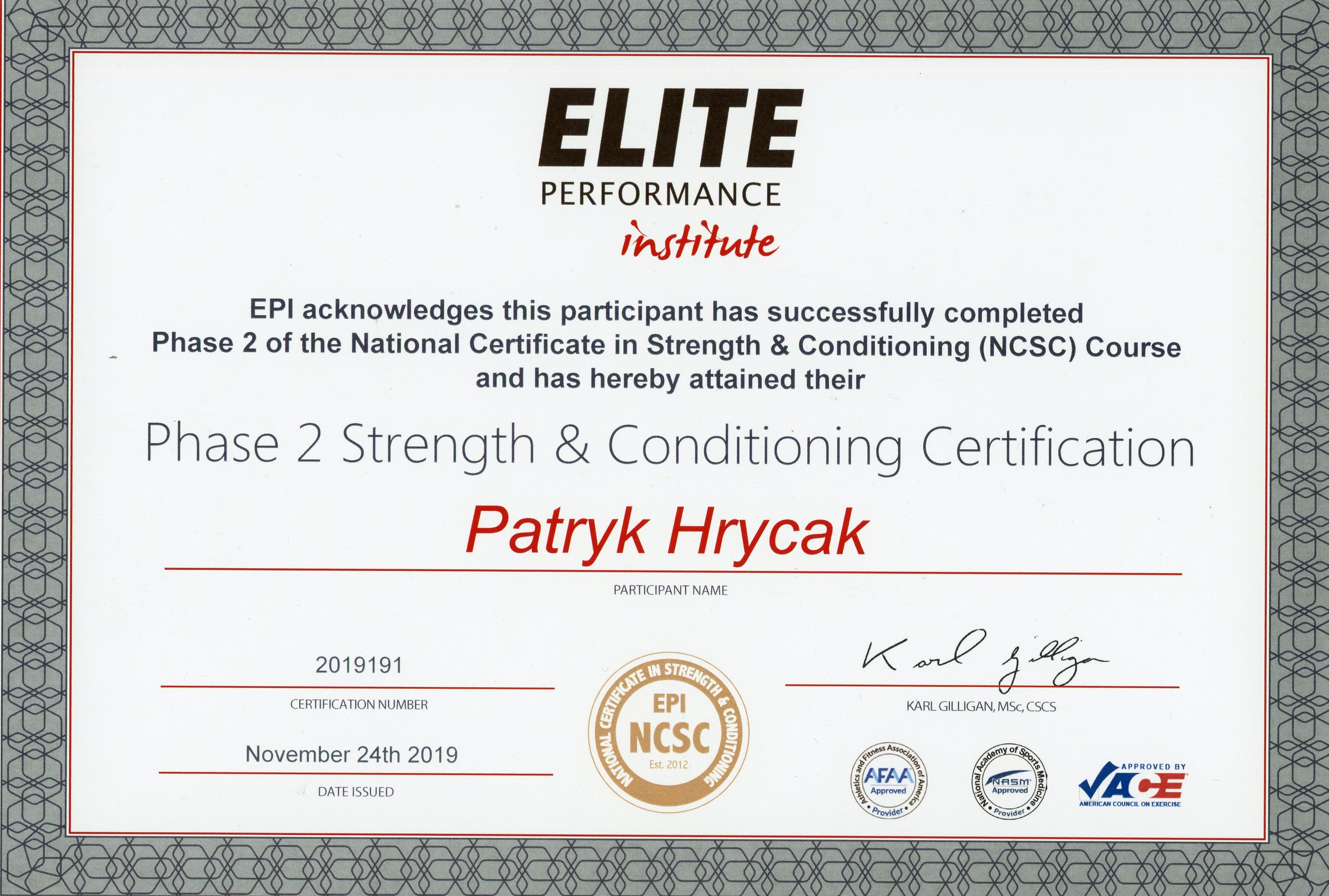 II Stopień Szkolenia National Certificate in Strength & Conditioning ...